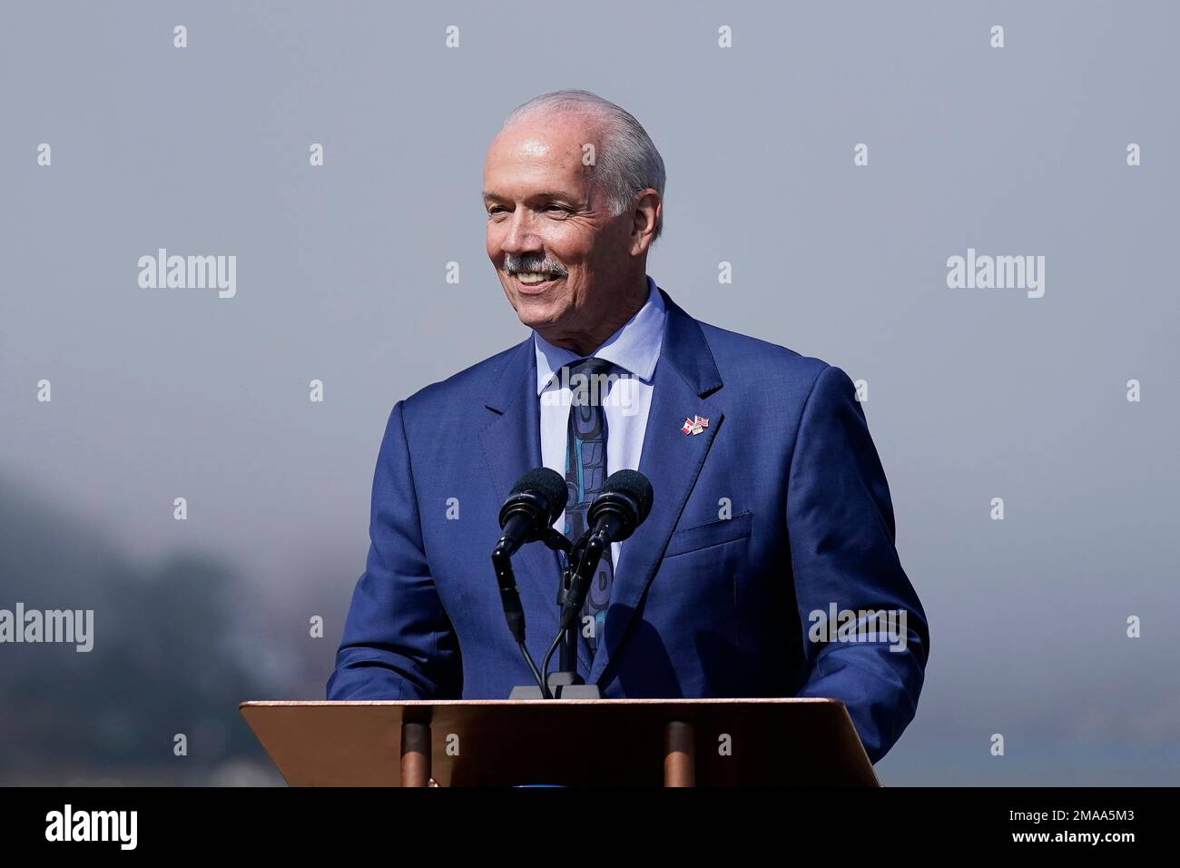British Columbia Premier John Horgan speaks at the Presidio Tunnel Tops ...