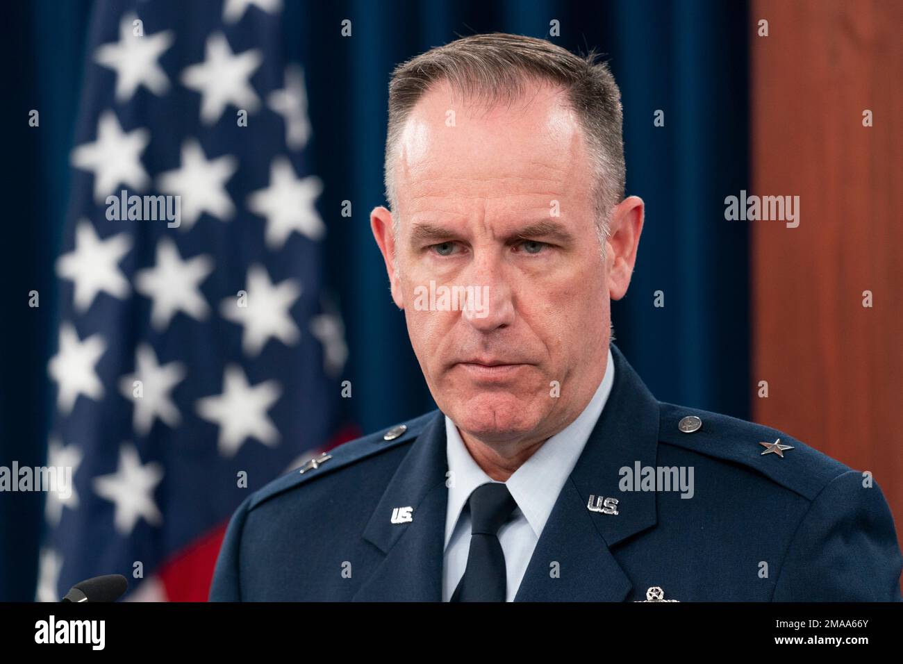 Pentagon spokesman U.S. Air Force Brig. Gen. Patrick Ryder pauses while ...