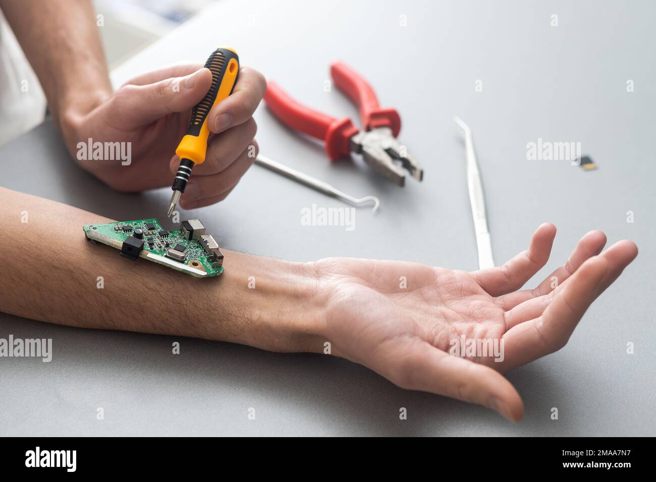 Human robotic hand in futuristic concept Stock Photo - Alamy