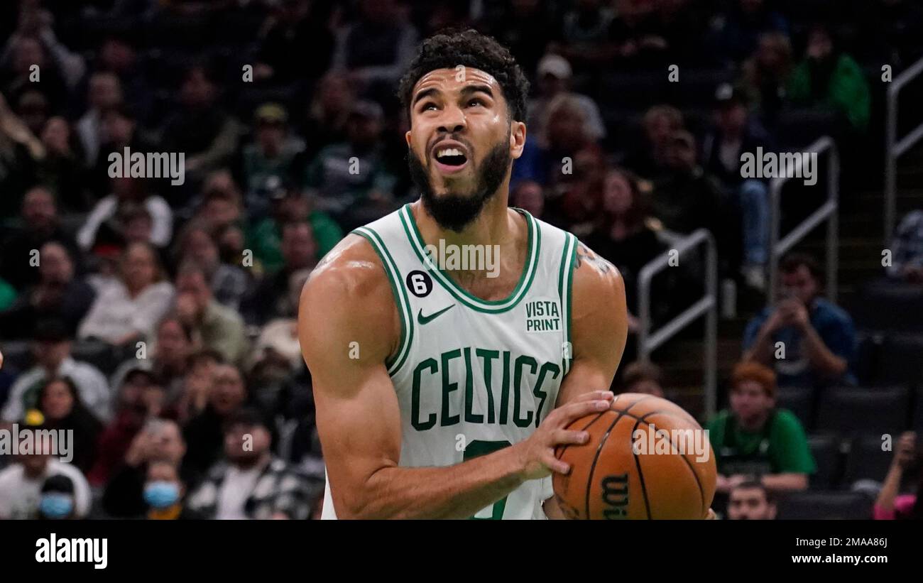 Boston Celtics forward Jayson Tatum during an NBA preseason basketball ...