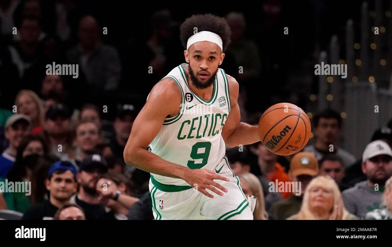 Boston Celtics guard Derrick White during an NBA preseason basketball ...
