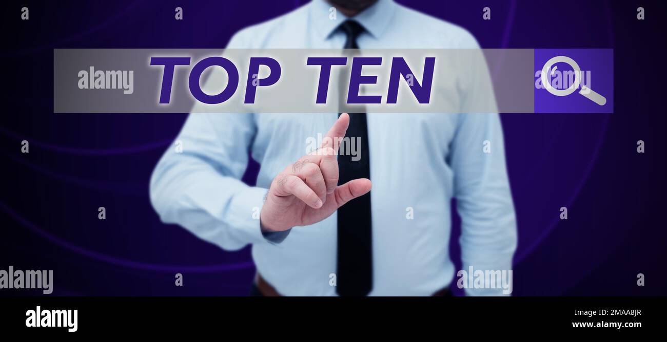 Writing displaying text Top Ten. Word Written on the ten most popular ...