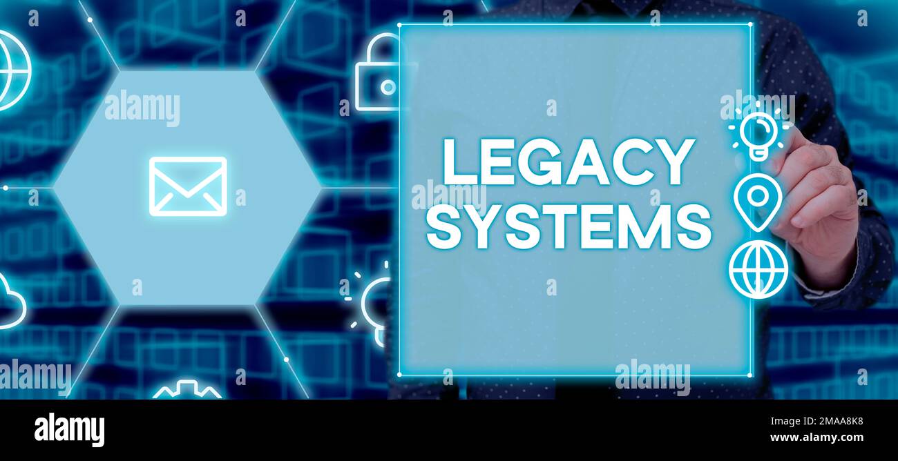 Conceptual display Legacy Systems. Business showcase old method ...