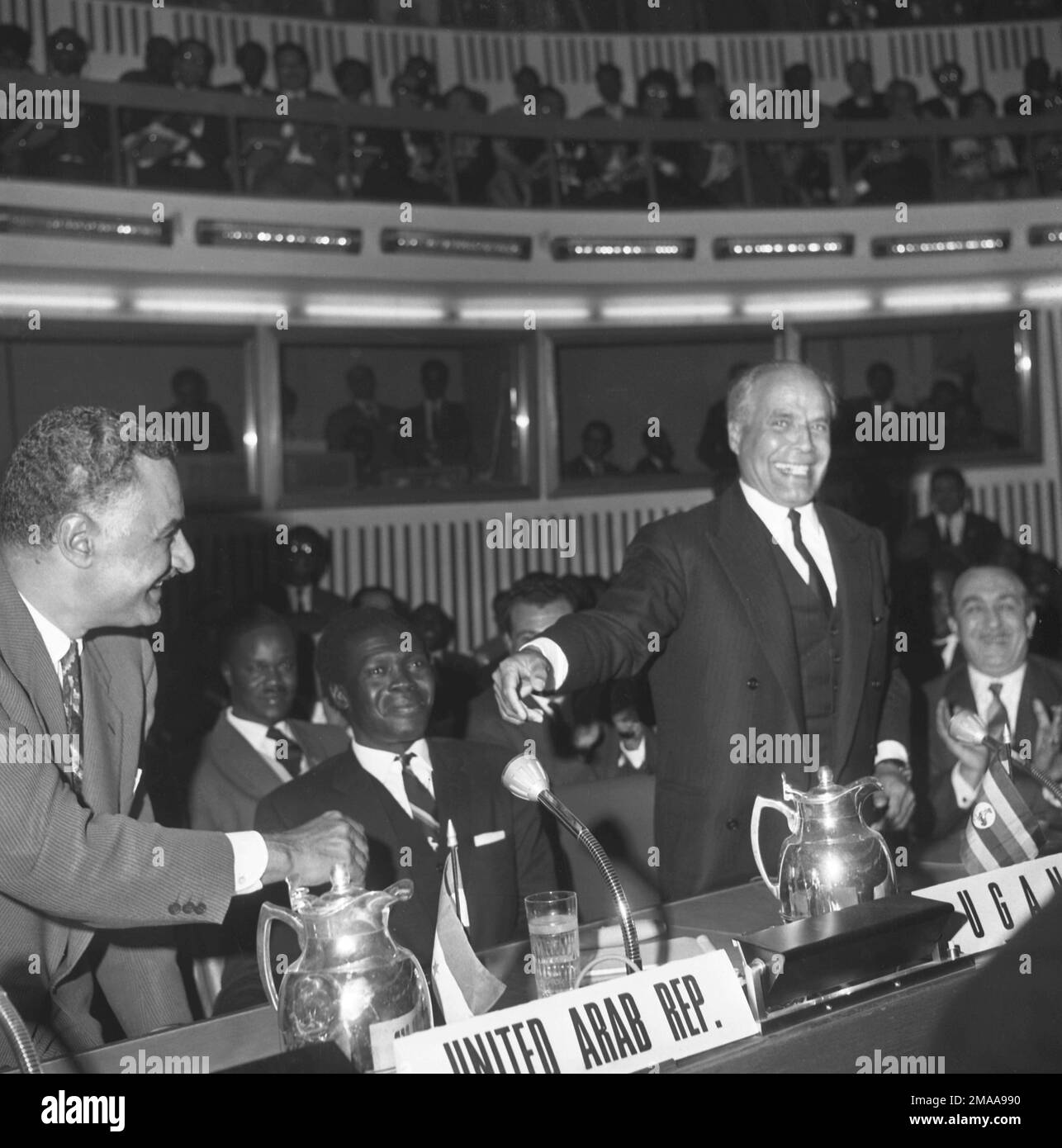 President Abdel Gamal Nasser of the United Arab Republic, left, stands ...