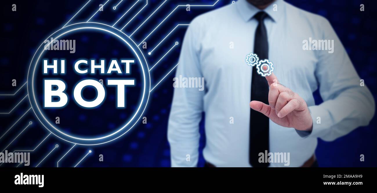 Conceptual display Hi Chat Bot. Word Written on Greeting to robot ...