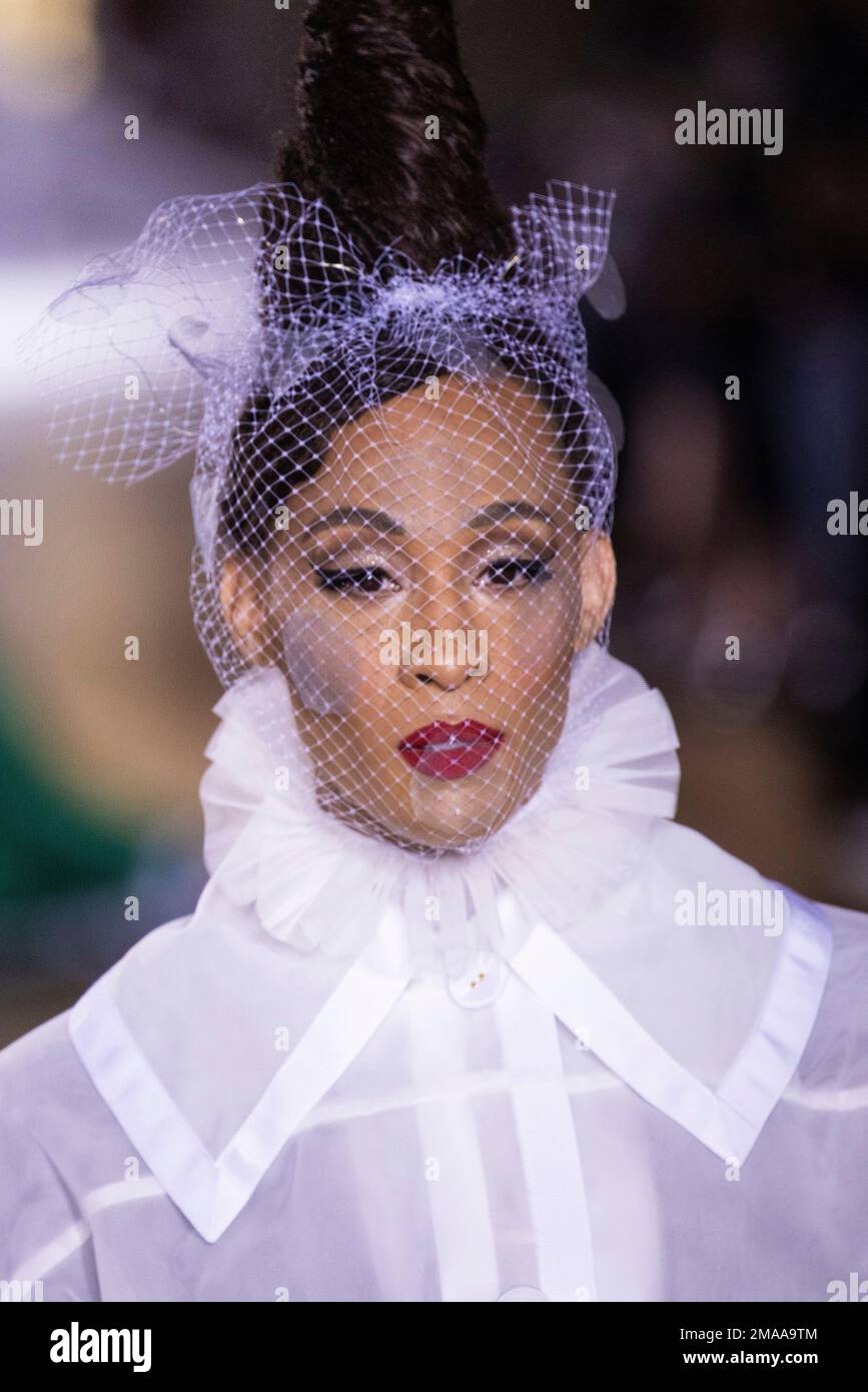 Cindy Bruna wears a creation for the Thom Browne ready-to-wear Spring ...