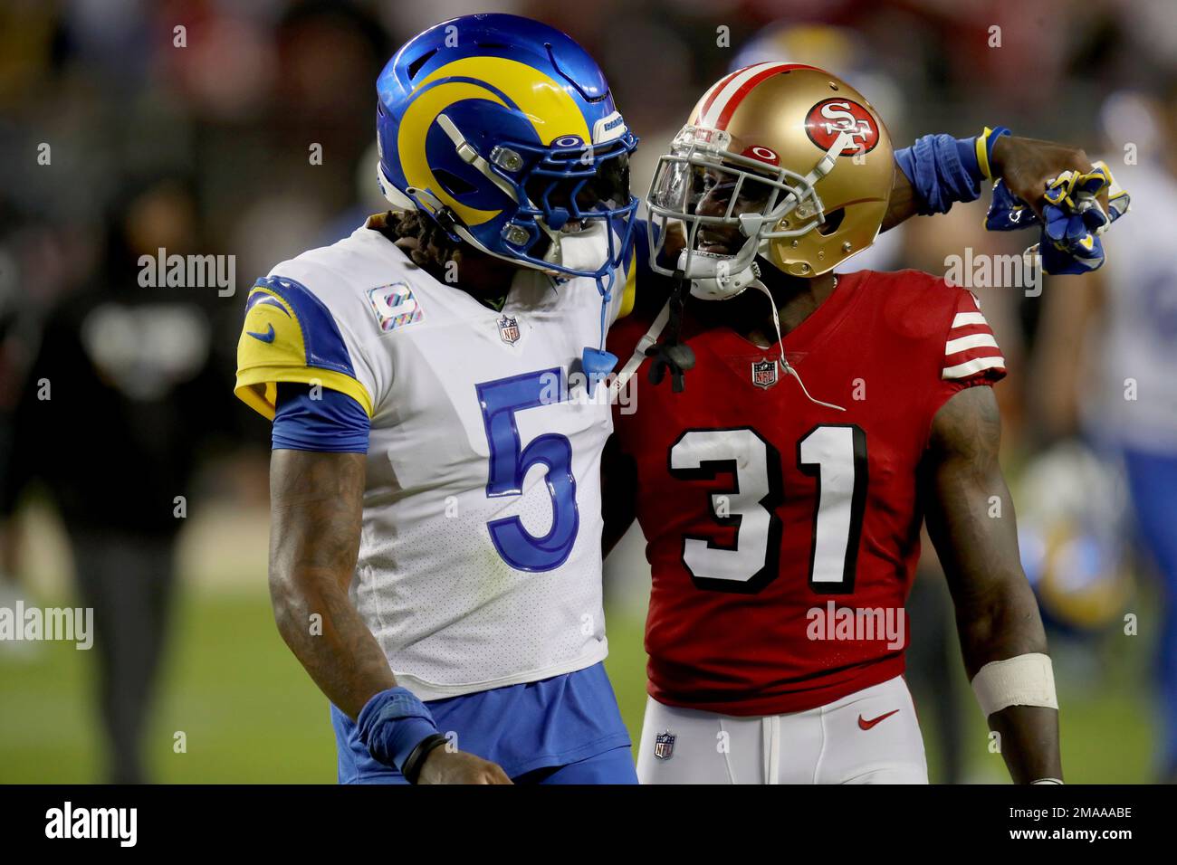 Los Angeles Rams cornerback Jalen Ramsey (5) and San Francisco 49ers ...