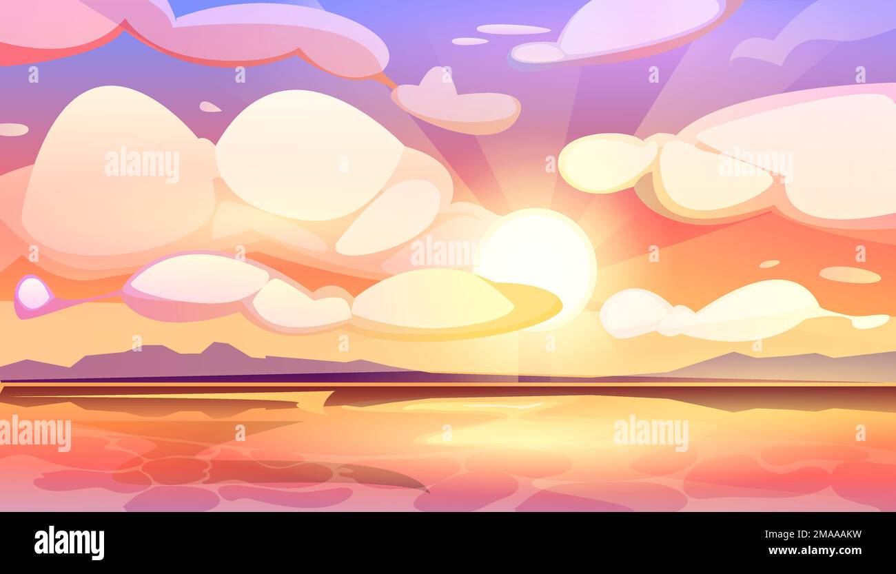 Vector cartoon illustration of beautiful sunset or sunrise gradient sky ...