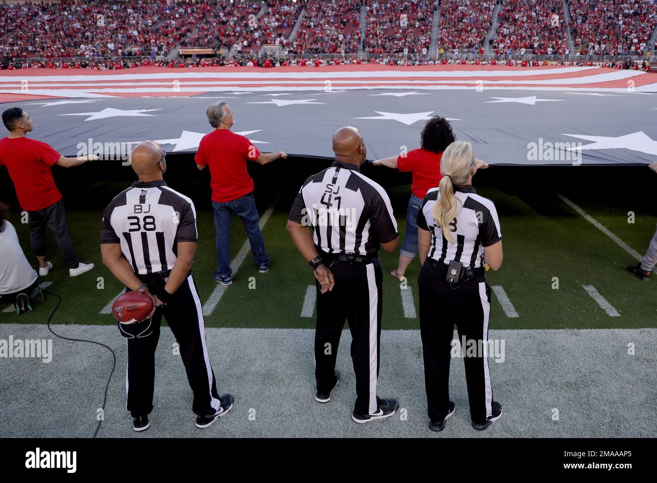 Back judge Greg Yette (38), side judge Boris Cheek (41) and down judge ...