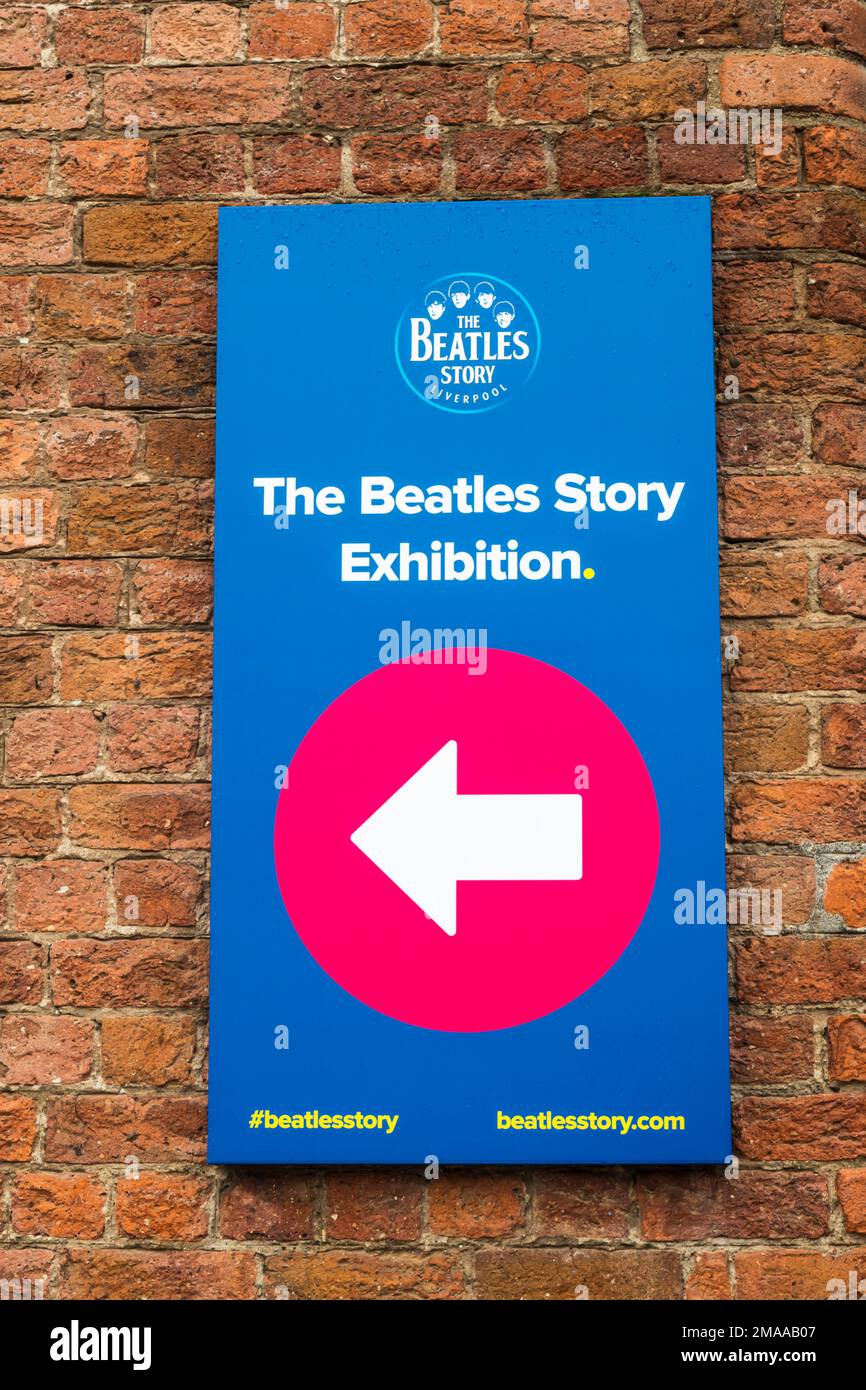 A sign for The beatles Story Exhibition at the Albert Dock, Liverpool ...