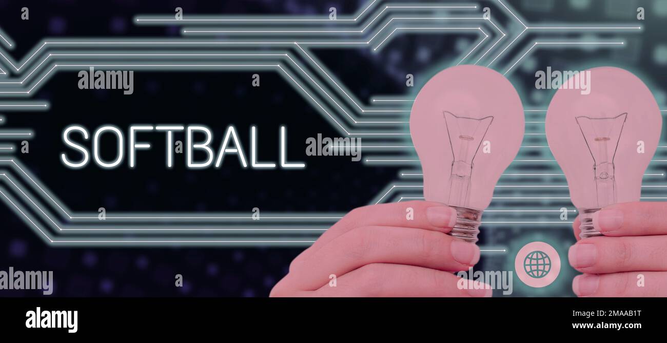 Handwriting text Softball. Word for a sport similar to baseball played ...