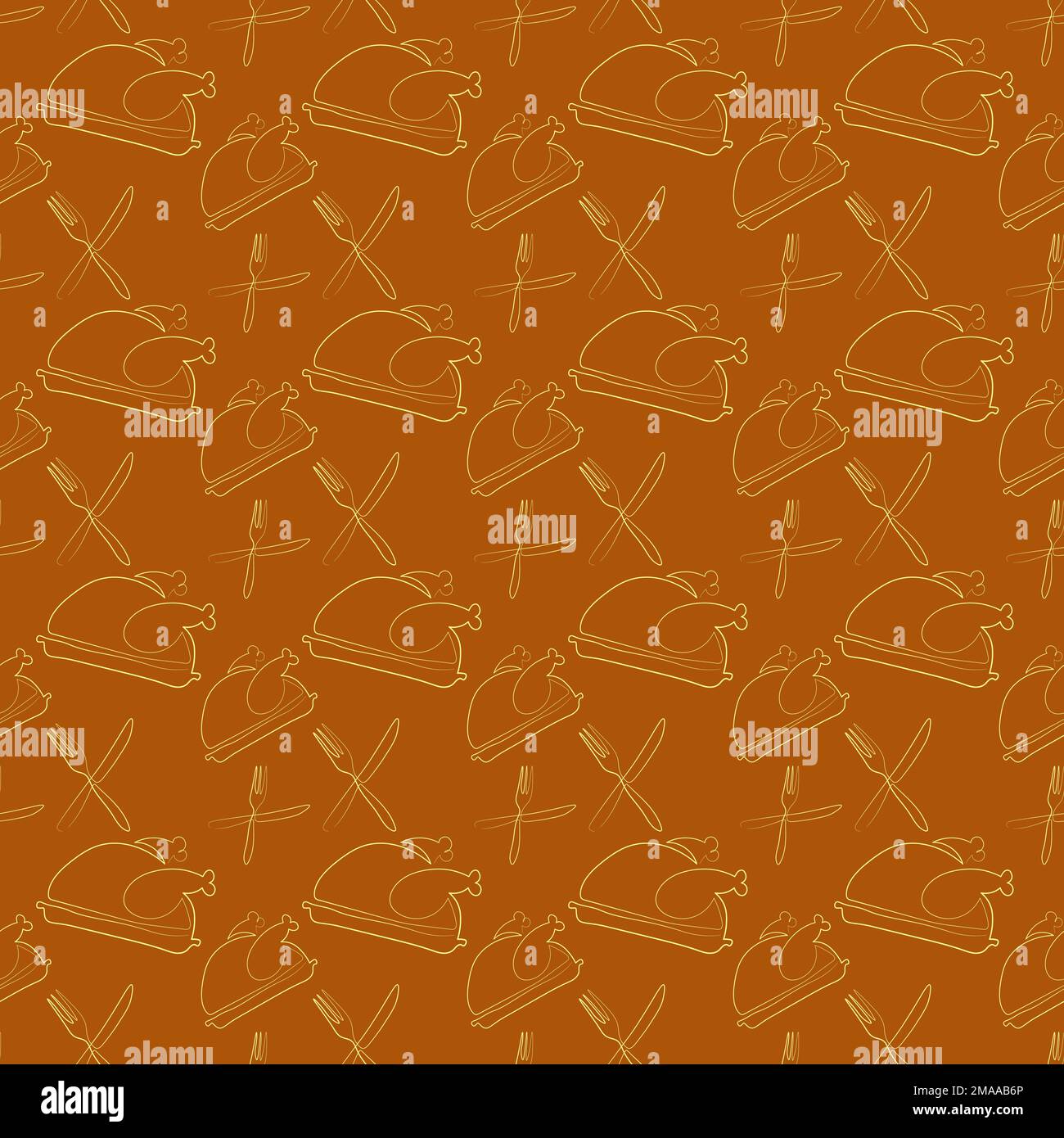 Seamless Pattern With Drawing In One Line Style Turkey Thanksgiving Dinner Serving Stock Vector 