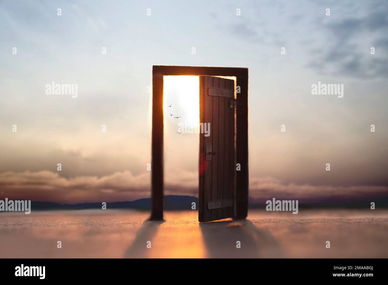 surreal open door to the world, abstract concept Stock Photo - Alamy