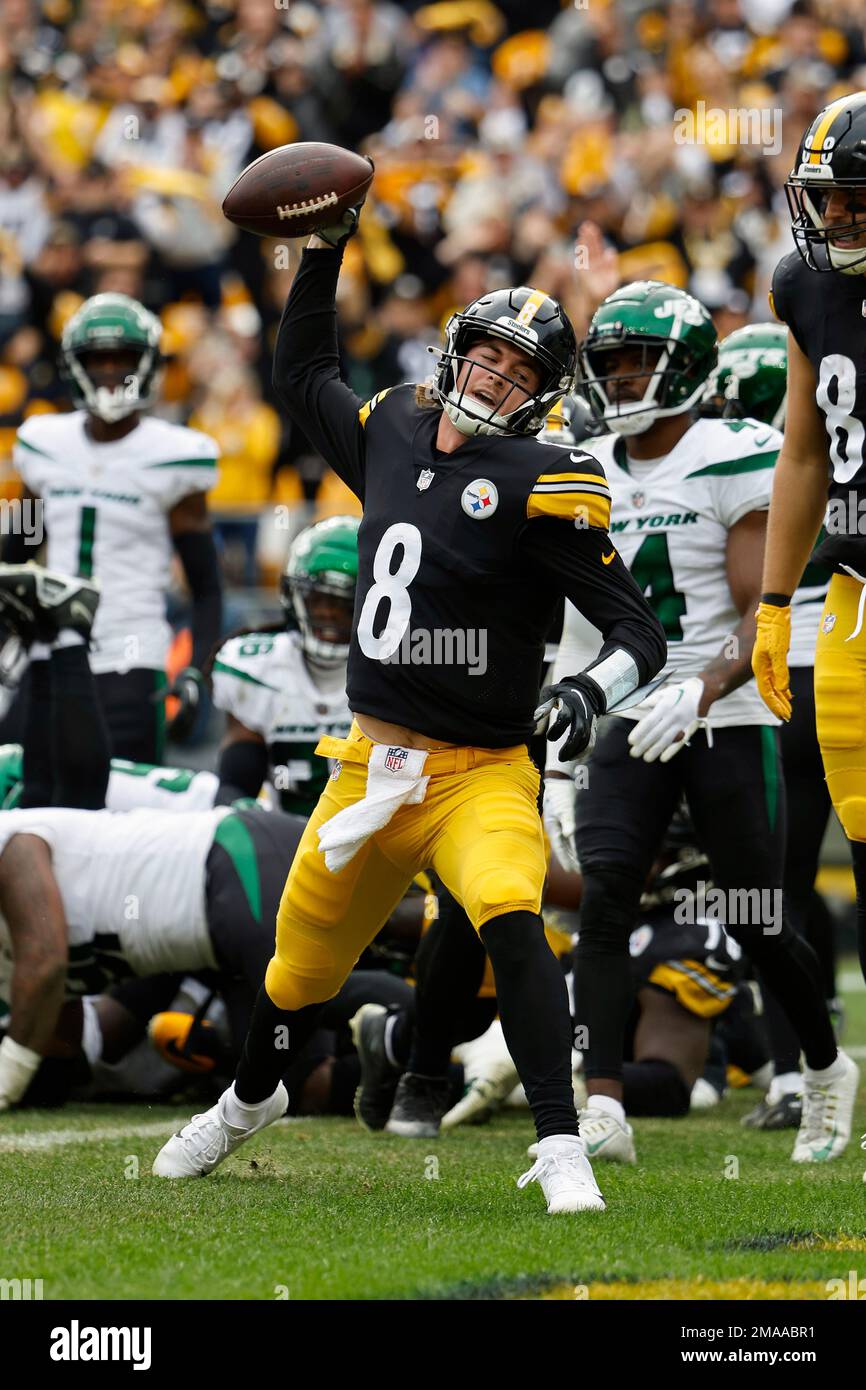 Pittsburgh Steelers quarterback Kenny Pickett spikes the ball after ...