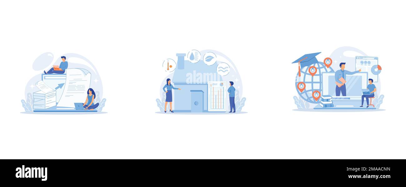 Specialists work with laptop digital data, tiny people, Home automation ...