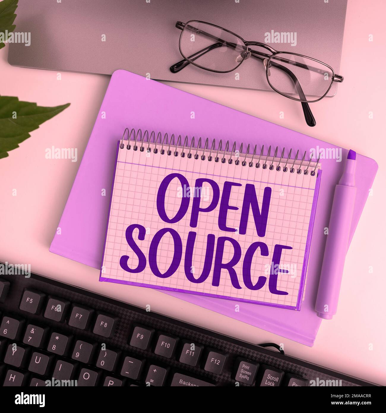 Hand writing sign Open Source. Word for denoting software which original source code freely ...