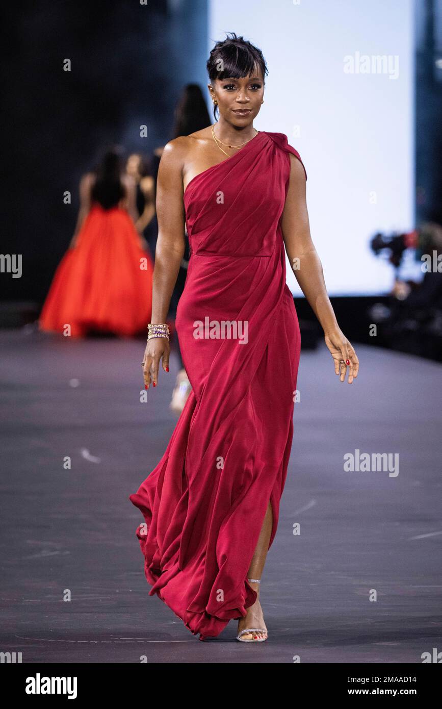 Aja Naomi King wears a creation for the L'Oreal ready-to-wear Spring ...