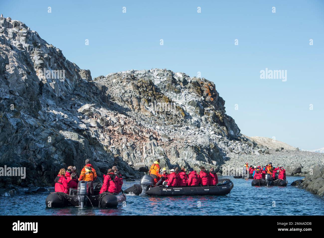 Tourists from the ship Expedition explore Hydrurga Rocks , Antarctic ...