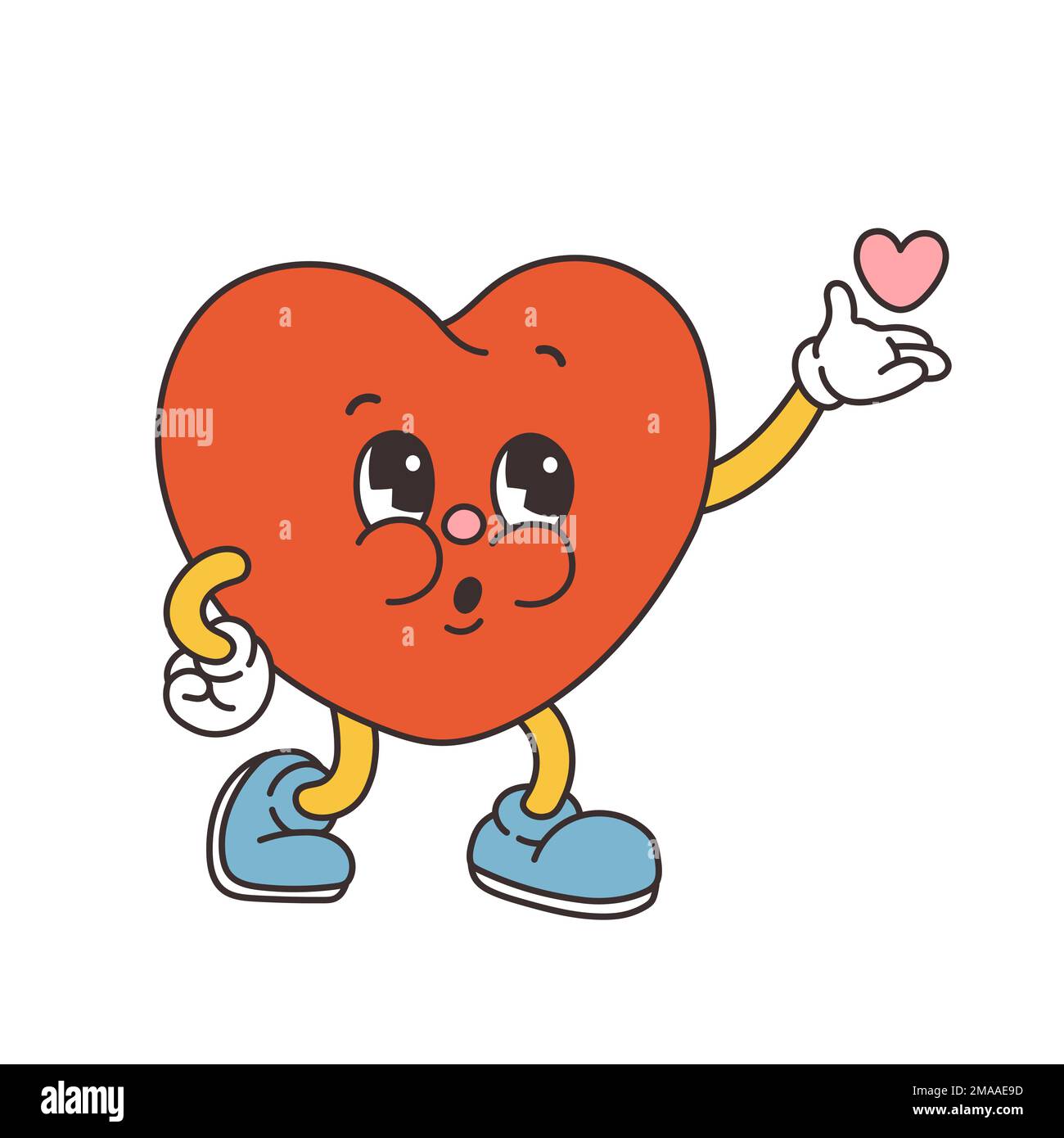 Trendy groovy Valentines day illustration. Retro cartoon style ...