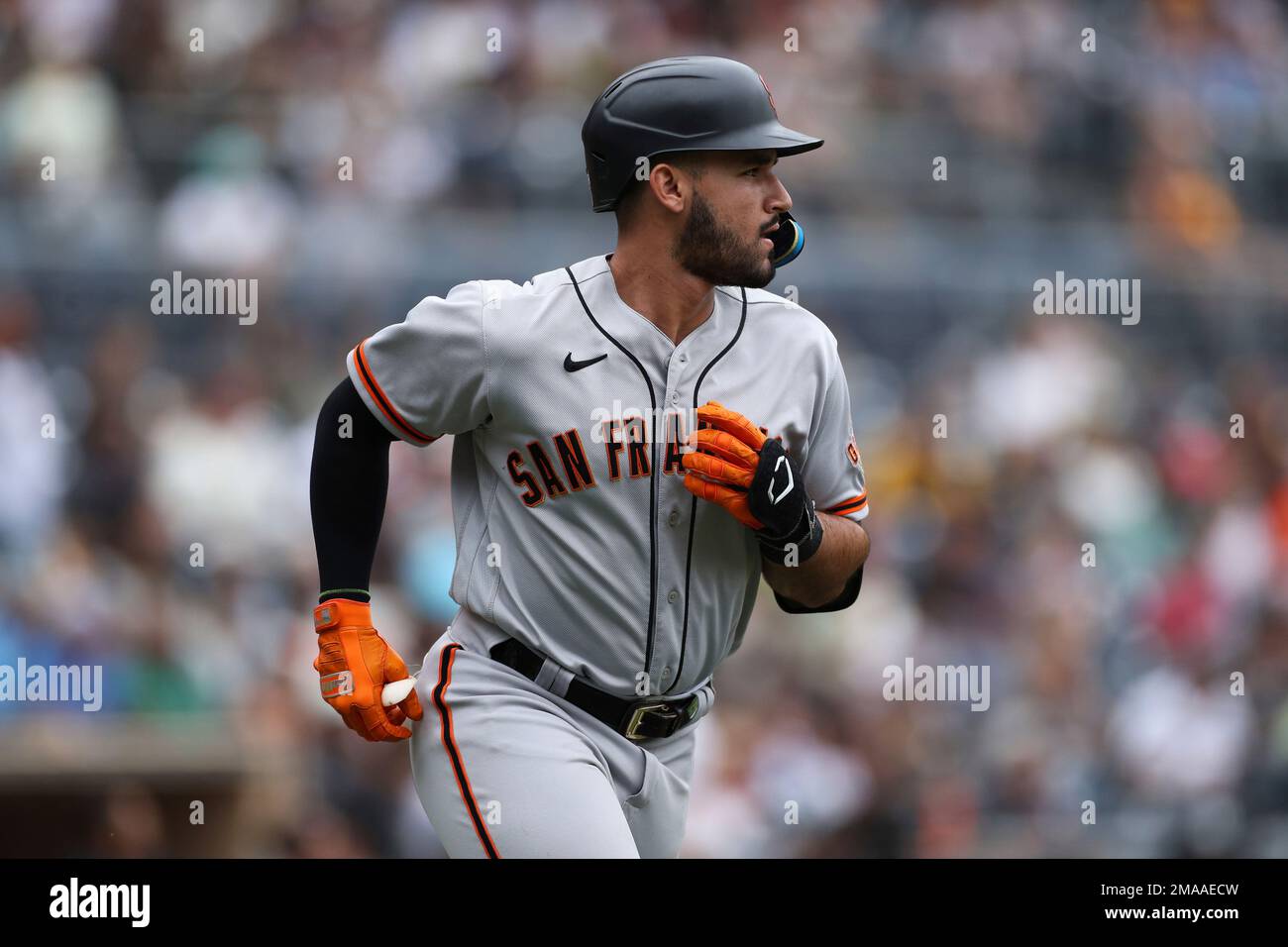 San Francisco Giants' David Villar runs the bases after hitting a two ...
