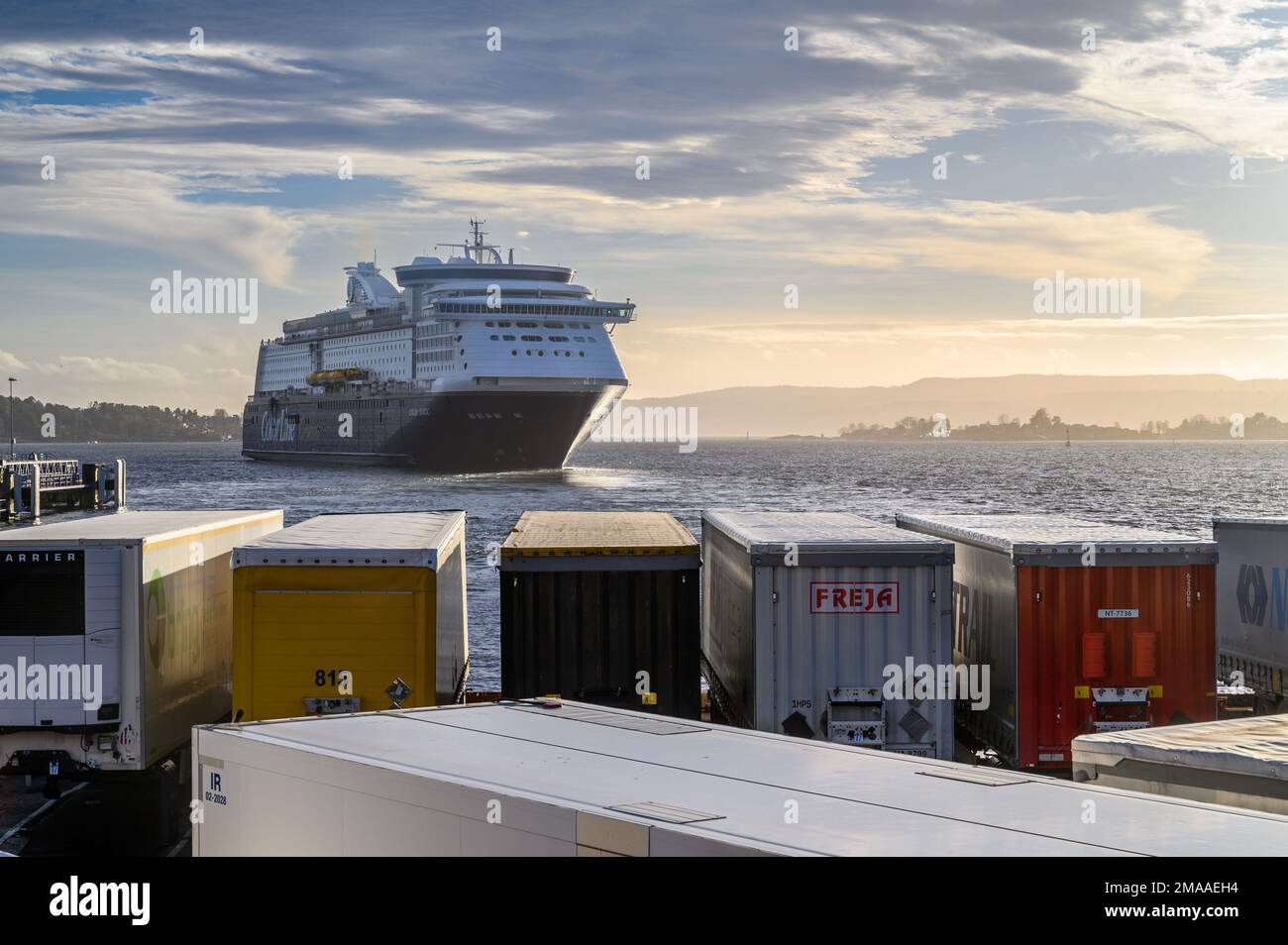 Color Line ferry "Color Magic" departing from Hjortnes Terminal in Oslo ...