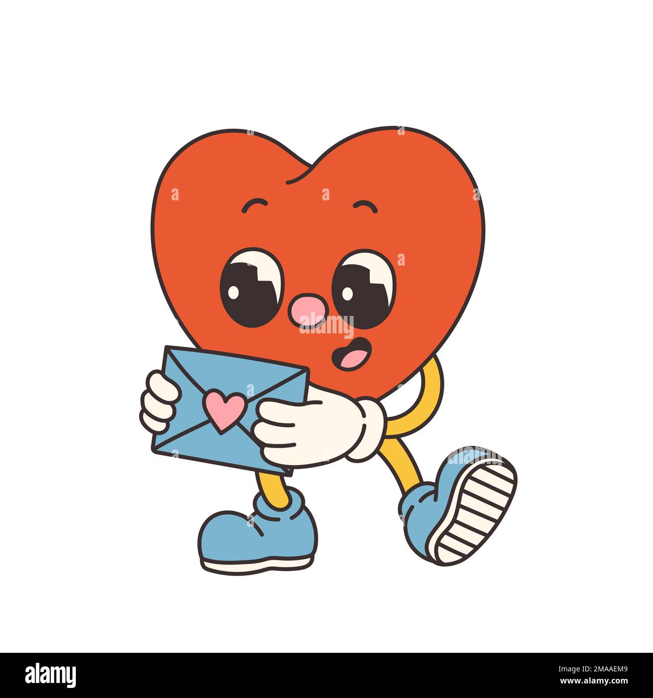 Trendy groovy Valentines day illustration. Retro cartoon style ...