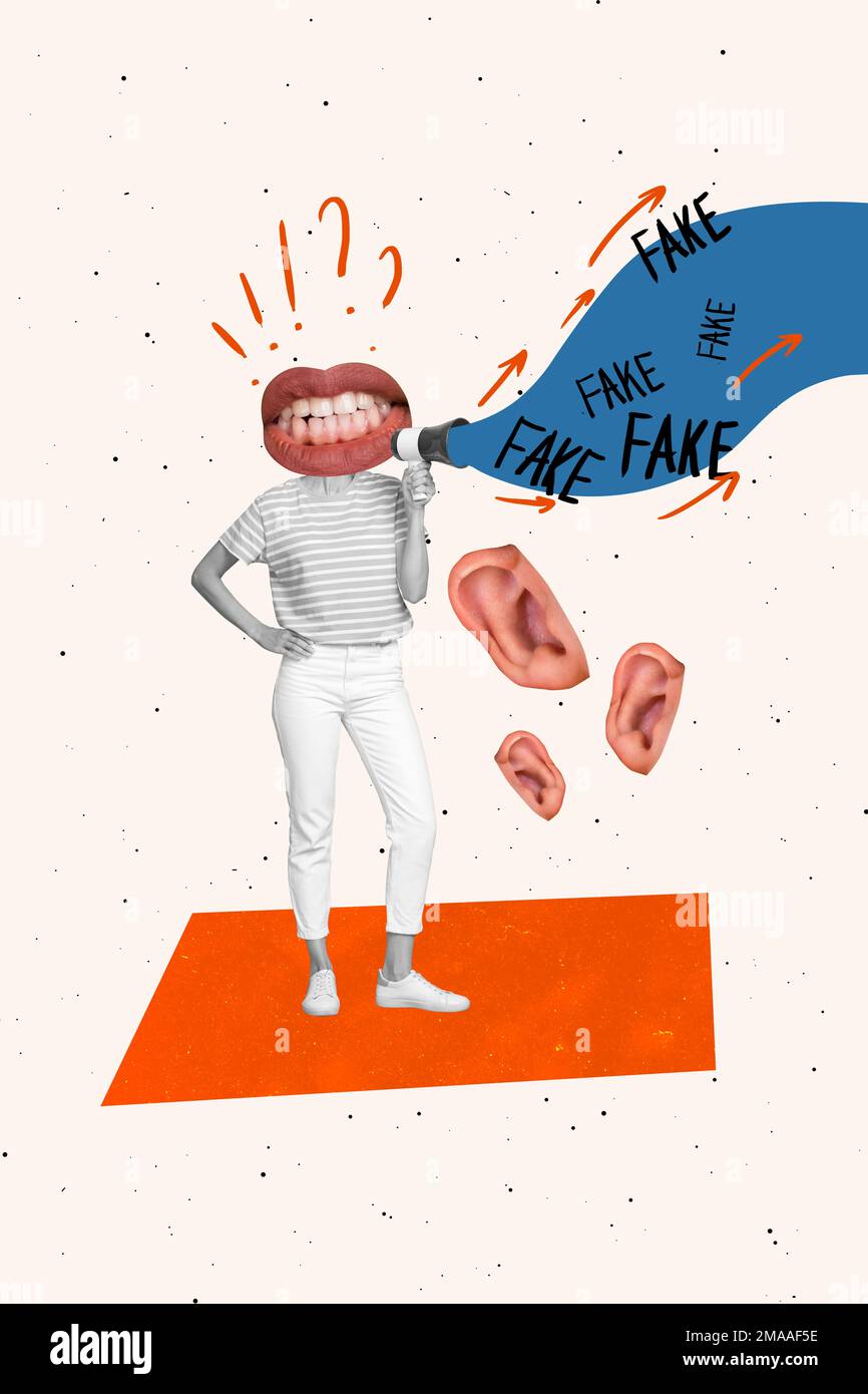 Weird funky creative collage banner of freak creature person with mouth ...
