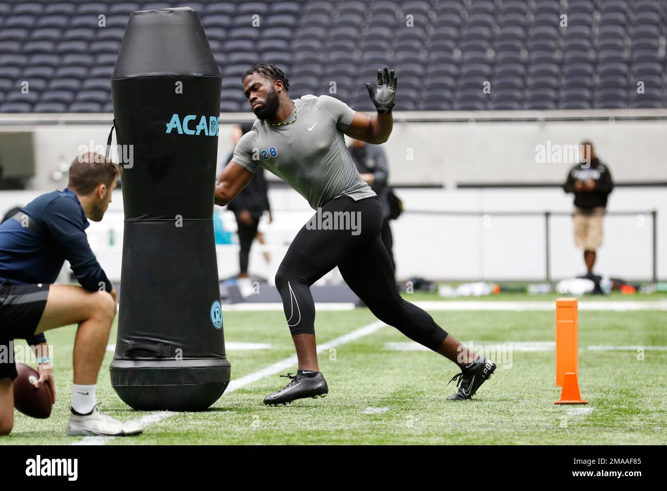 Linebacker Jai Jackson, of the United Kingdom, participates in a drill ...