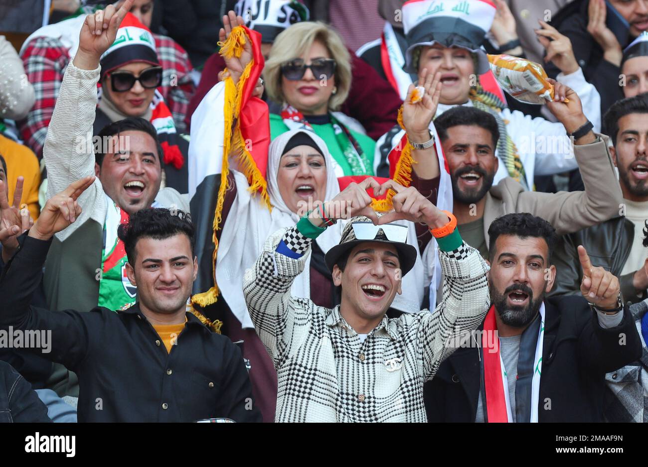 Iraqis fans wait inside the stadium before the Arabian Gulf Cup ...