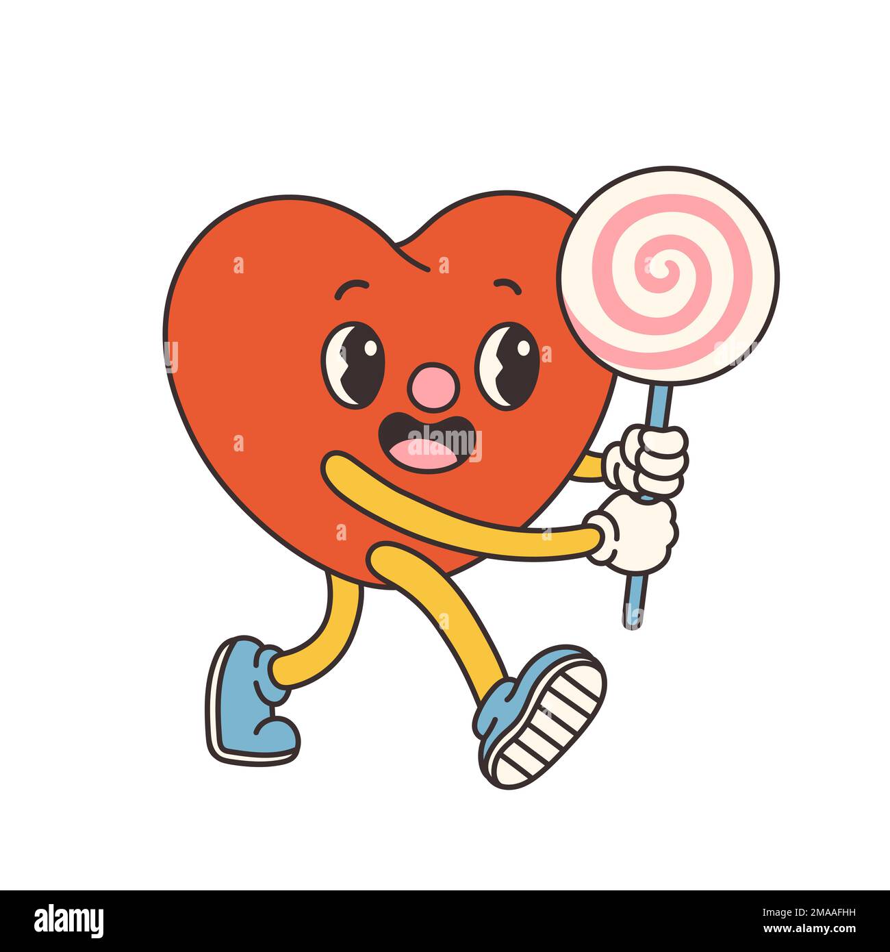 Trendy groovy Valentines day illustration. Retro cartoon style ...