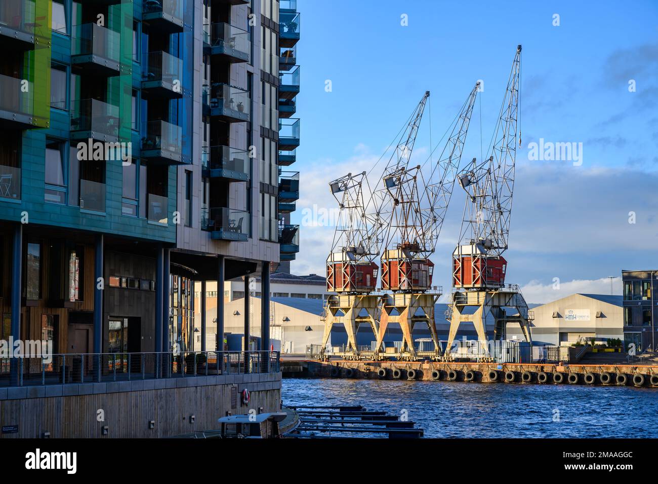 View past modern block of flats from Tjuvholmen at Aker Brygge to ...