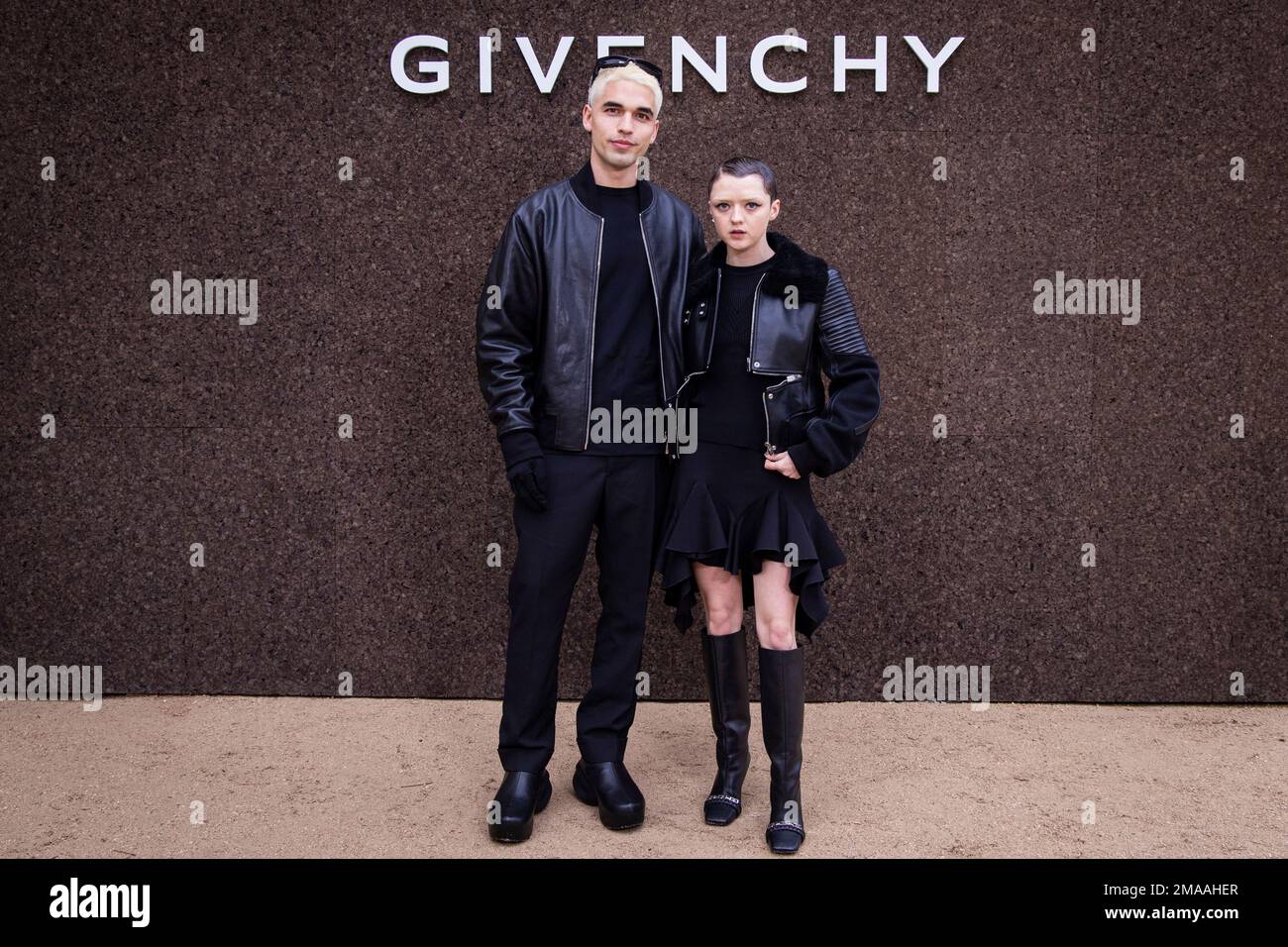 Reuben Selby, left, and Maisie Williams pose for photographers upon ...