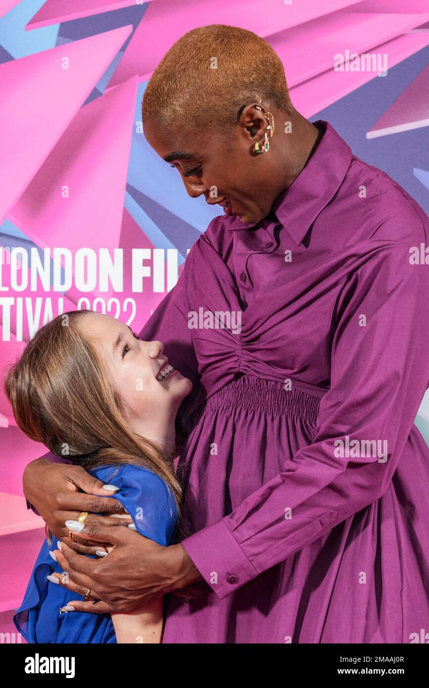 Alisha Weir, left, and Lashana Lynch pose for photographers at the ...