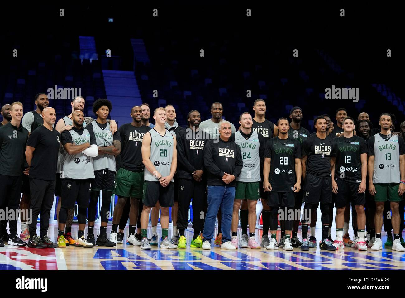 Milwaukee Bucks team pose for a photo during a training session ahead of the NBA pre-season ...