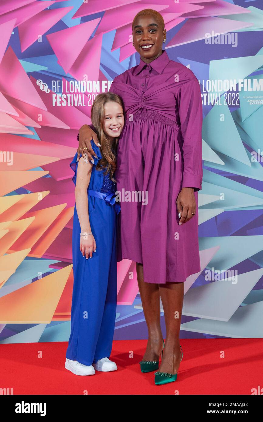 Alisha Weir, left, and Lashana Lynch pose for photographers at the ...