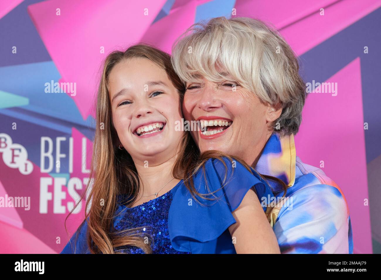 Alisha Weir, left, and Emma Thompson pose for photographers at the photo call for the film ...