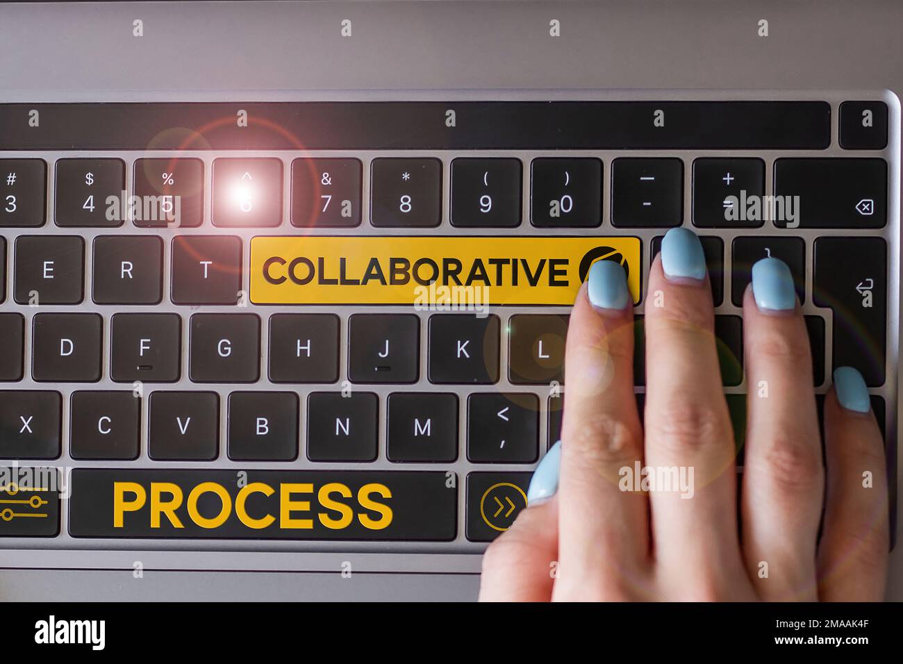 Hand writing sign Collaborative Process. Word Written on people and ...