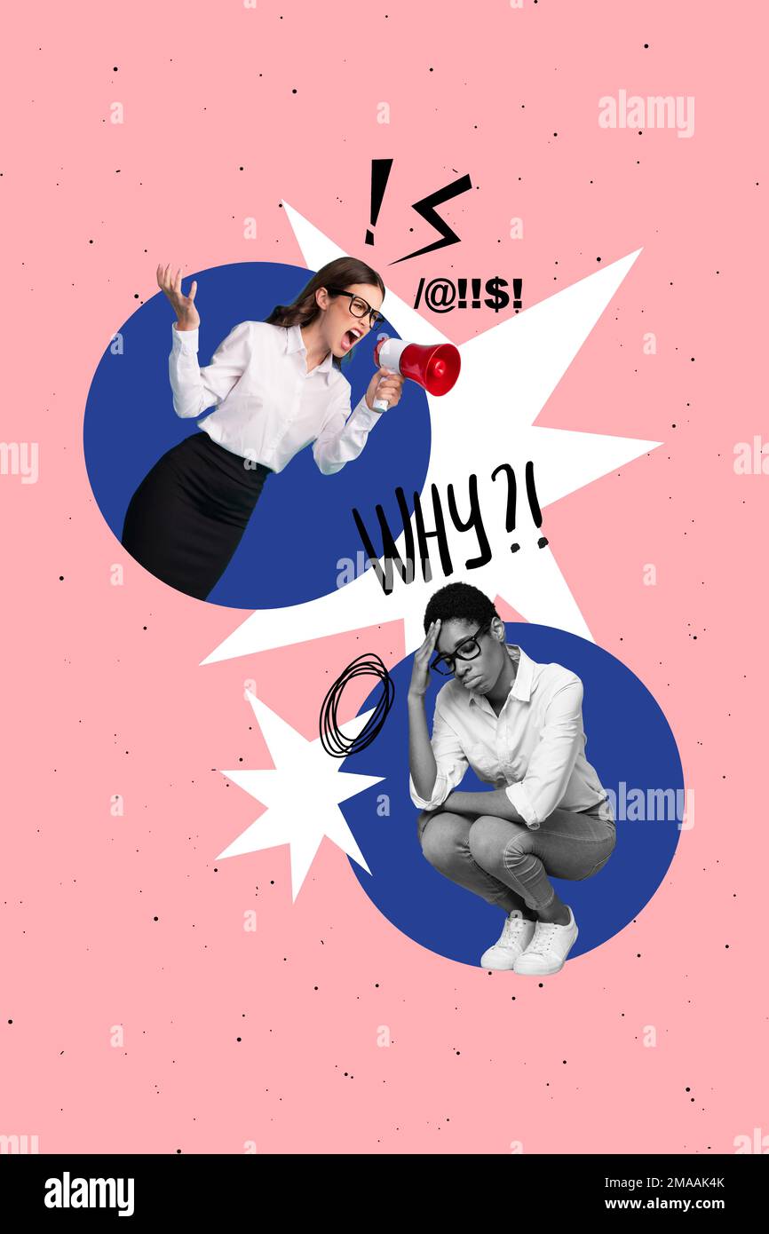 Magazine creative poster collage of aggressive chief scream megaphone ...