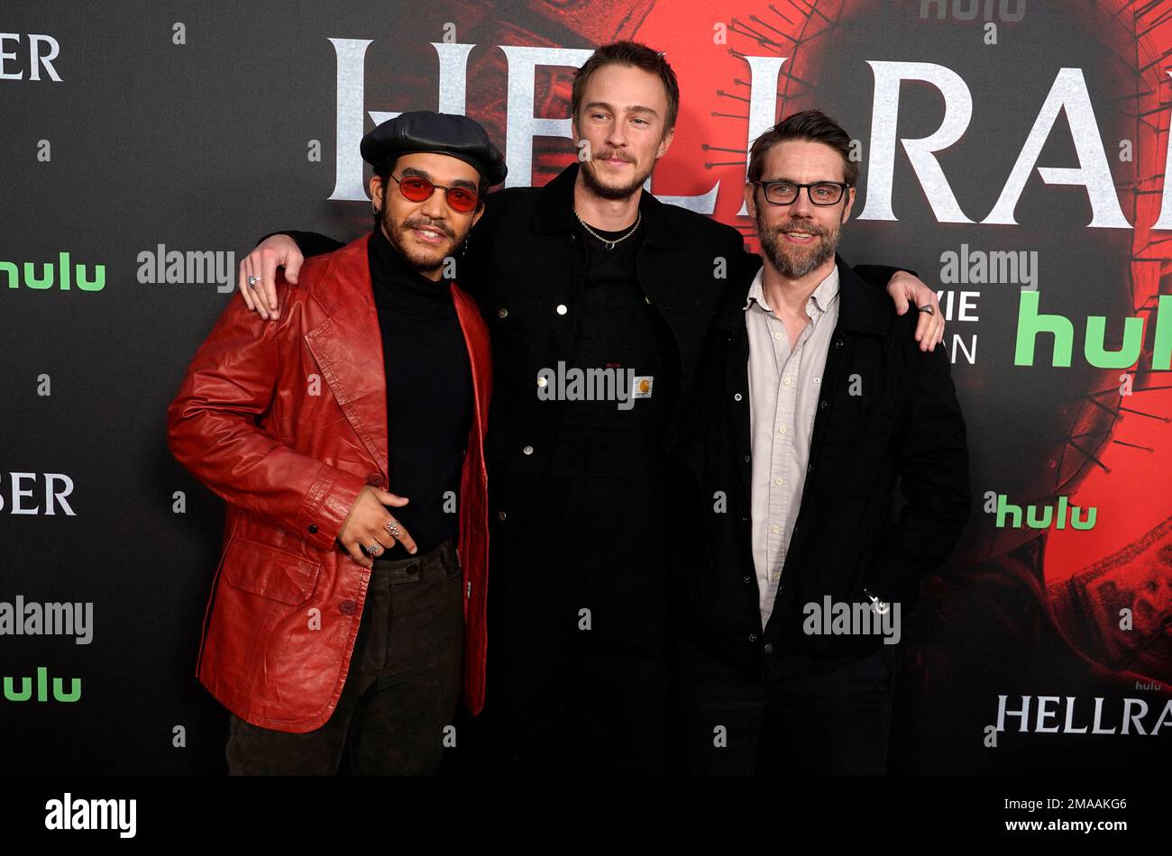 Director David Bruckner, right, poses with Adam Faison, left, and Drew ...