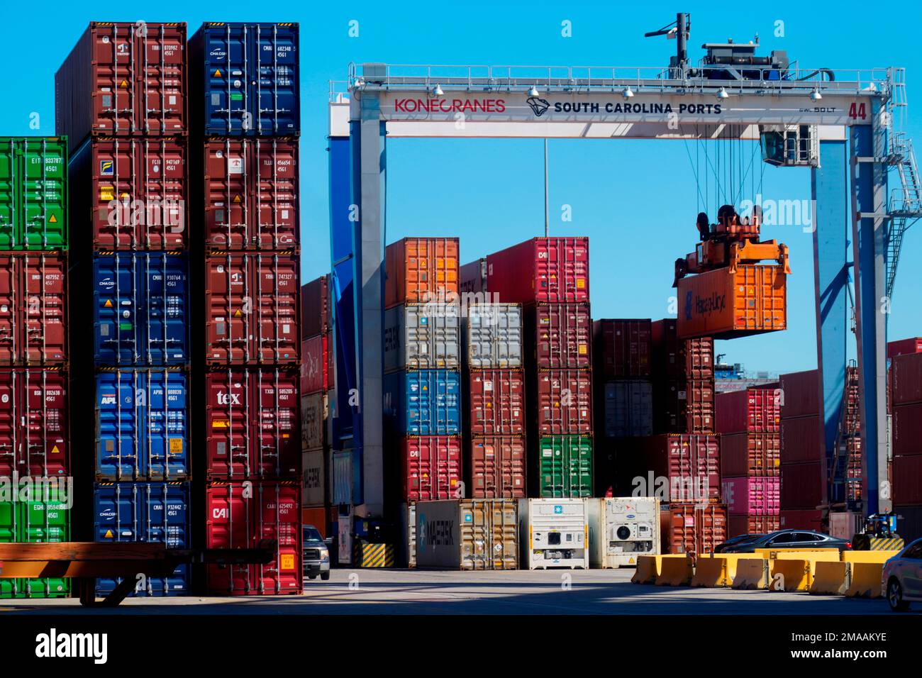 Thousands of containers sit on a yard at the South Carolina Ports ...