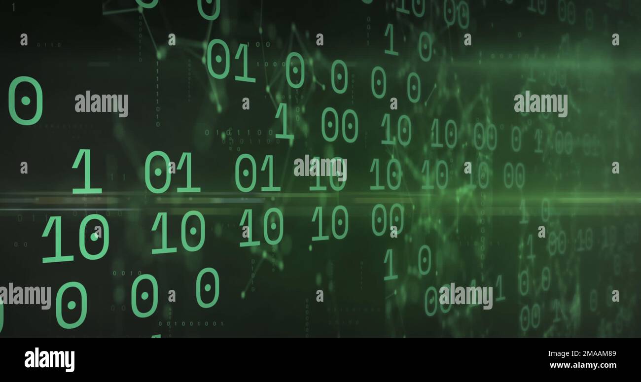 Image of clouds with uploading over binary code on green background ...