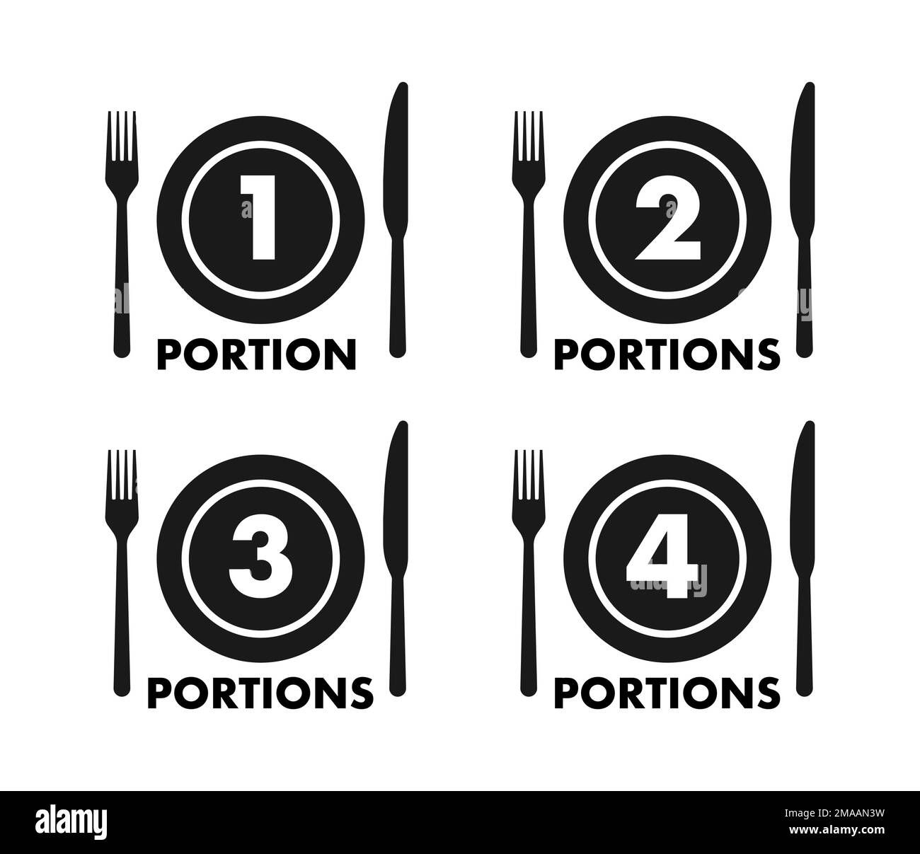 1 2 3 4 portions, food meal package. Fork and knife. Vector stock ...
