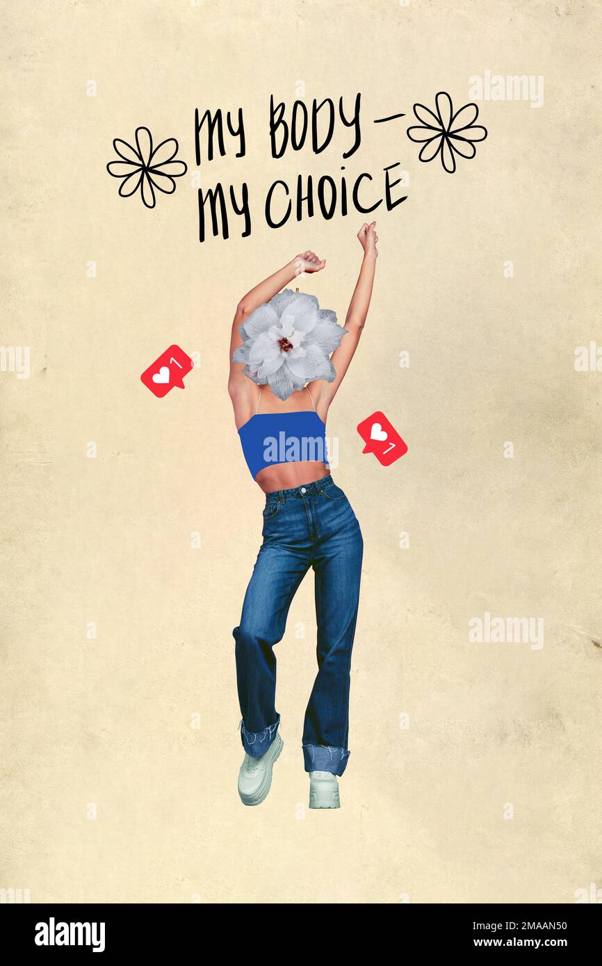 Creative digital blog post collage of bizarre not perfect woman with ...