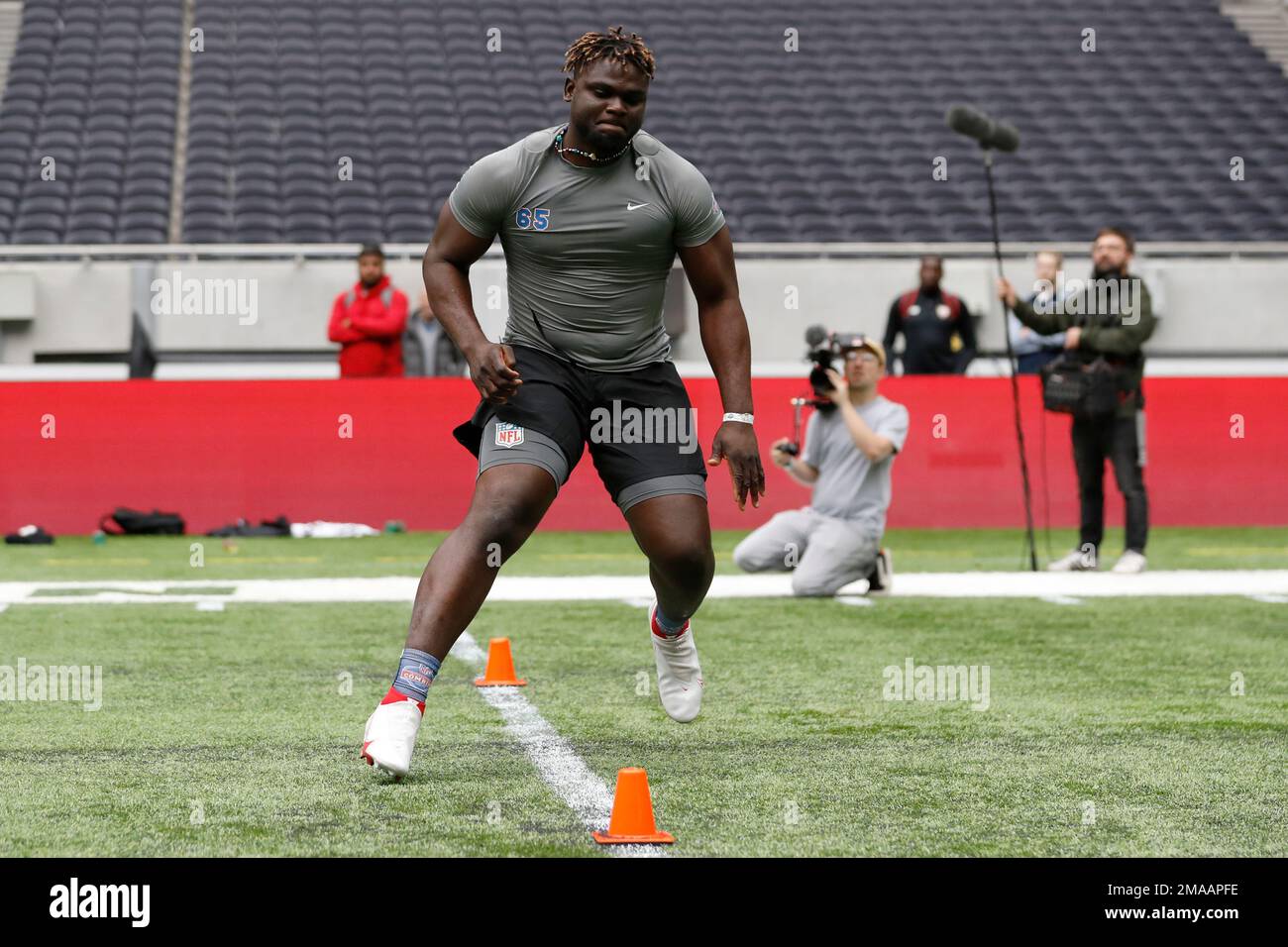 Offensive lineman Basil Chijioke Okoye, of Nigeria, participates in a ...