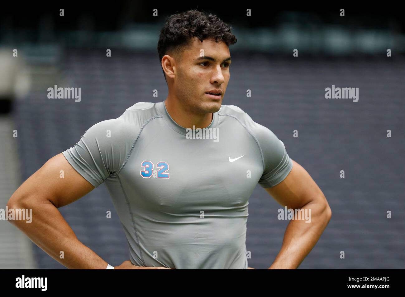 Tight end Patrick Murtagh, of Australia, participates in a drill at the ...