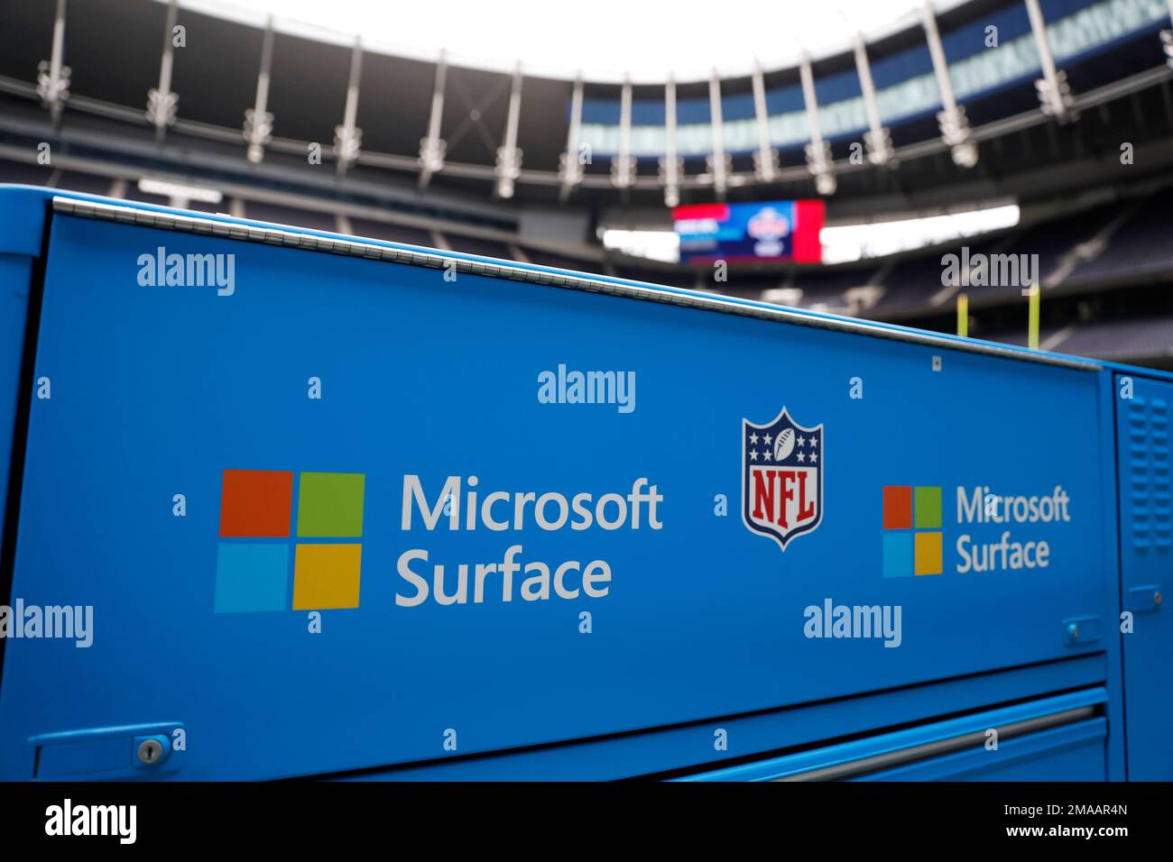 A general view of Microsoft Surface signage before the NFL ...