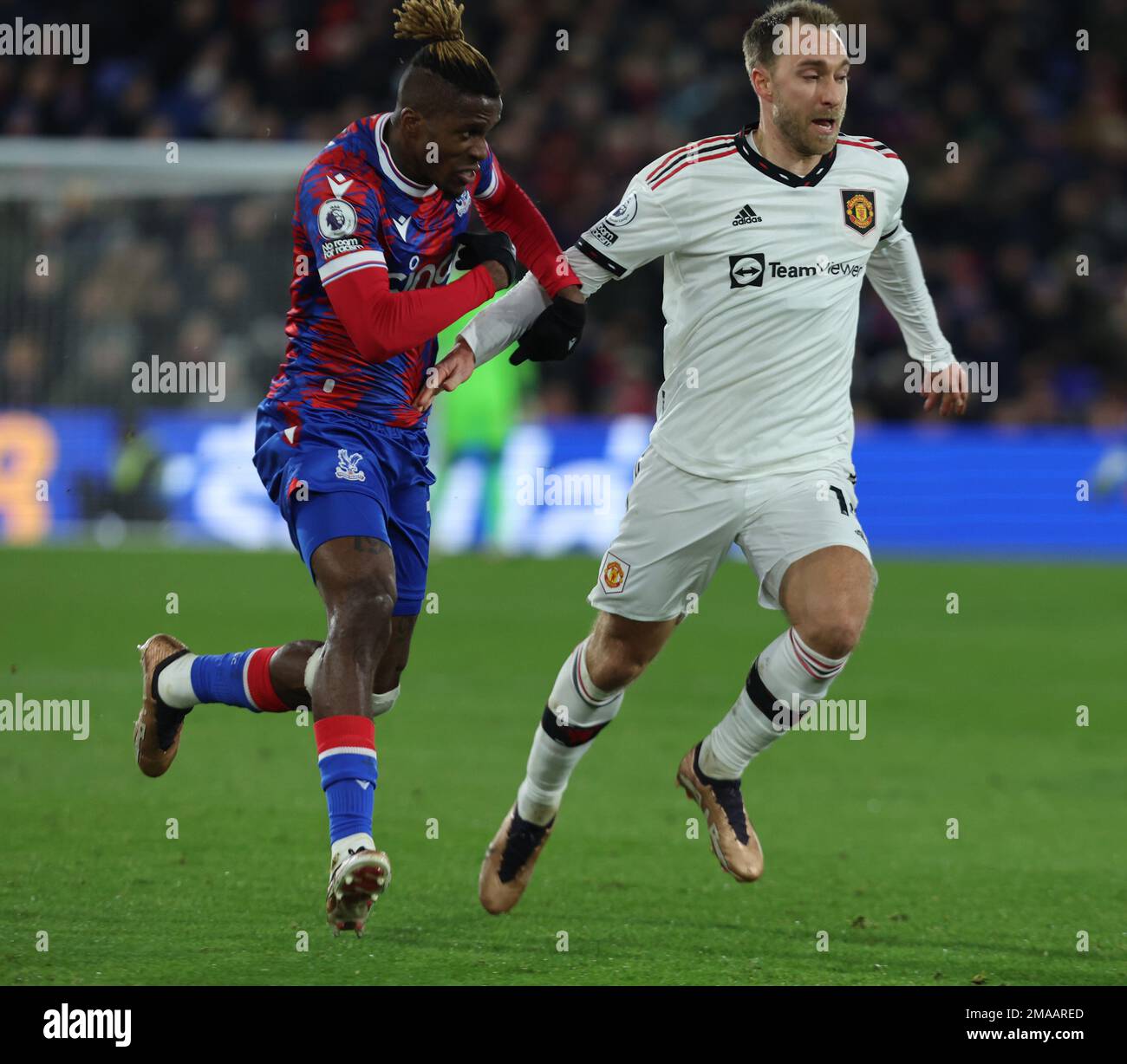 London ENGLAND - January 18: L-R Crystal Palace's Wilfried Zaha tussle ...