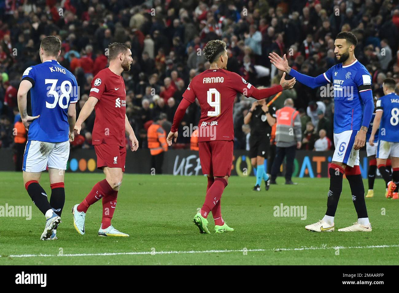 Players shake hands after the Champions League Group A soccer match ...