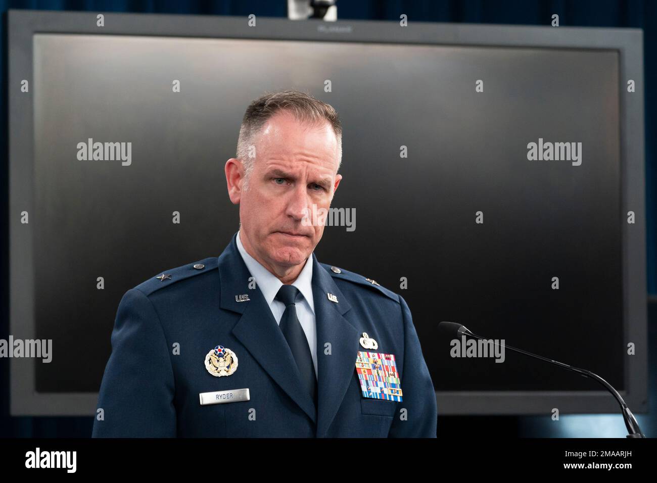 Pentagon spokesman U.S. Air Force Brig. Gen. Patrick Ryder listens to a ... Pentagon spokesman U.S. Air Force Brig. Gen. Patrick Ryder listens to a ...