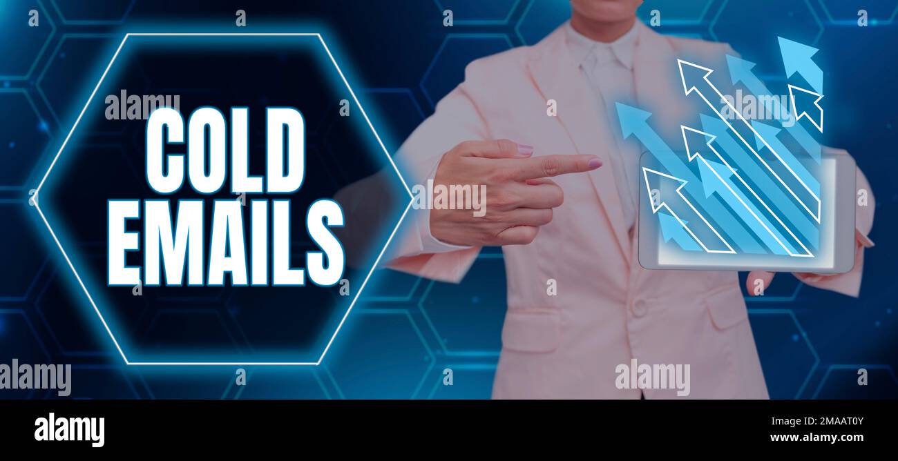 Hand writing sign Cold Emails. Word for unsolicited email sent to a ...